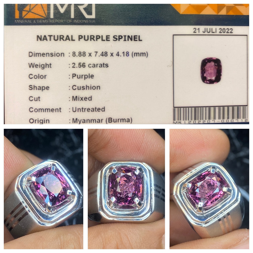 Jual Natural 2.56ct Batu Purple Spinel Myanmar Burma Cincin Perak ...