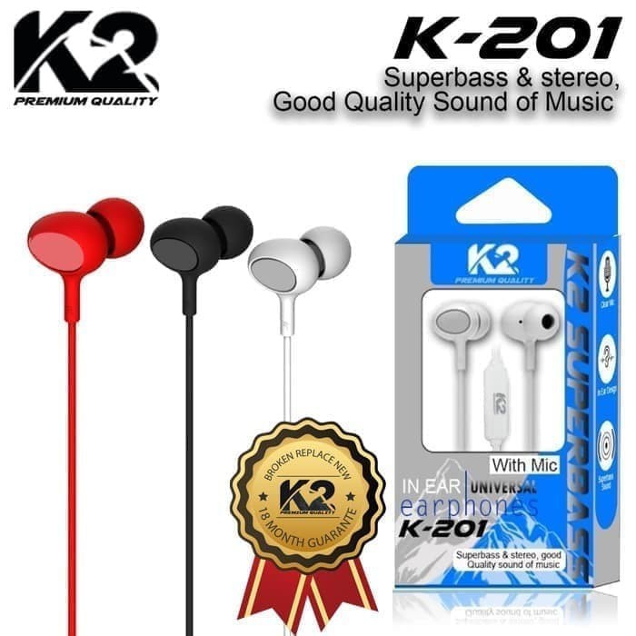 Jual Headset / Handsfree K2 - PREMIUM QUALITY K-201 Super Bass & Stereo | Shopee Indonesia