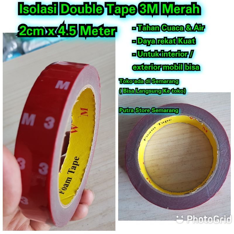 Jual Isolasi 3M 2cm x 4,5 Meter Merah Isolasi tri em Double tape 3M | Shopee Indonesia