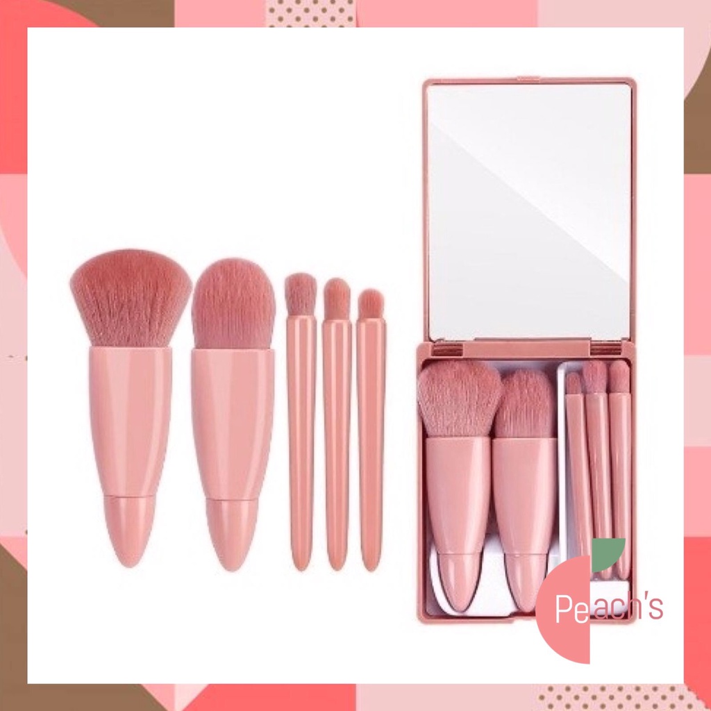 Jual PEACH Kuas Cermin 5 in 1 / Brush Make Up Set 5 in 1 / Set Brush 5 ...