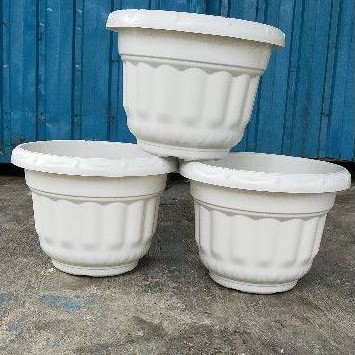 Jual Pot bunga plastik bulat putih diameter 30cm / Pot bunga putih ...
