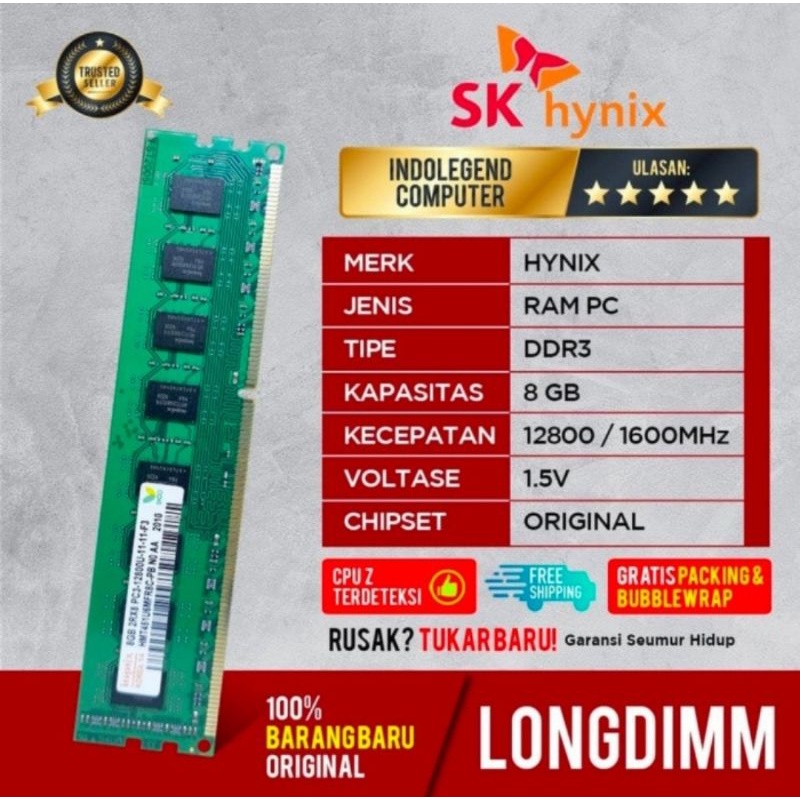 Jual RAM HYNIX LONGDIM DDR3 8GB PC12800 | Shopee Indonesia