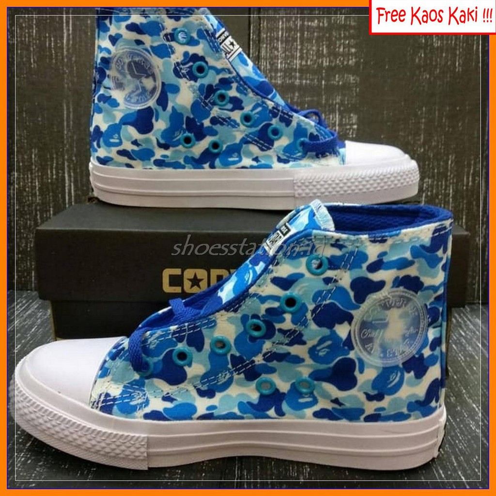 Jual SEPATU CONVERSE SEPATU ANAK X BAPE BLUE CAMO PREMIUM (FREE KAOS ...