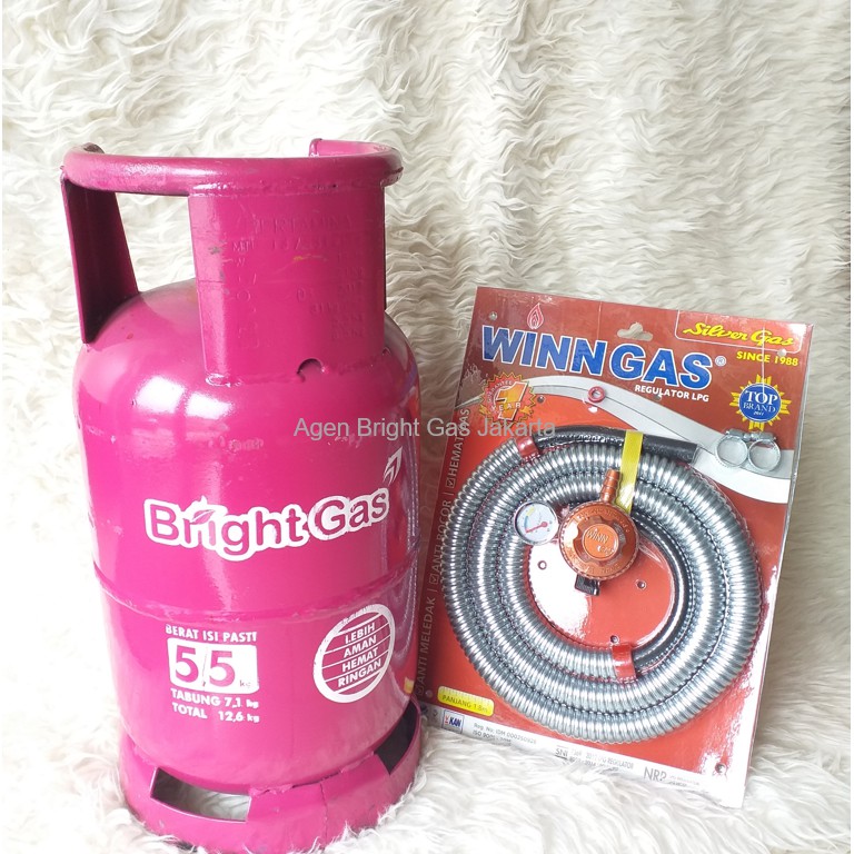 Jual PAKET TABUNG BRIGHT GAS 5,5 KG PINK PLUS ISI + REGULATOR | Shopee Indonesia
