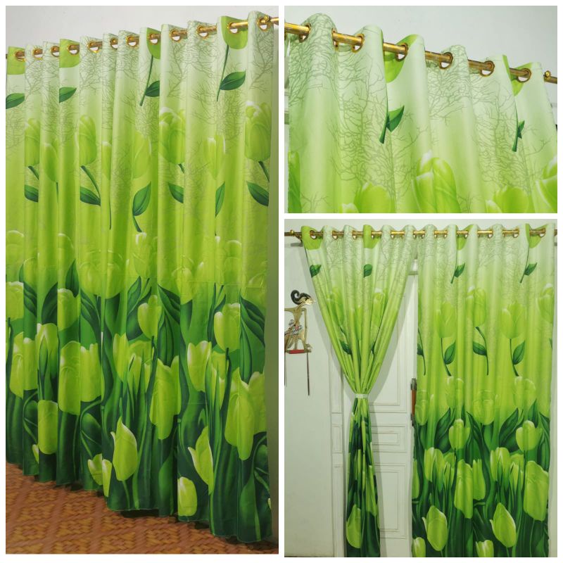 Jual Gorden Smokering Besar Tirai Pintu 12 Lubang Ring Motif Green ...