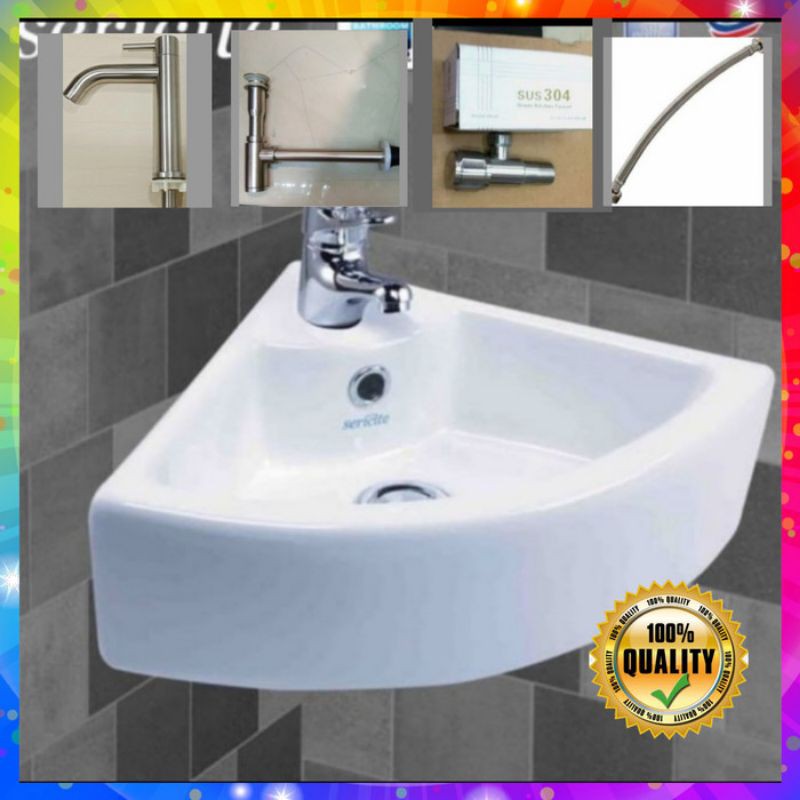 Jual Paket wastafel sudut sericite 2026 komplit kran stainless | Shopee ...