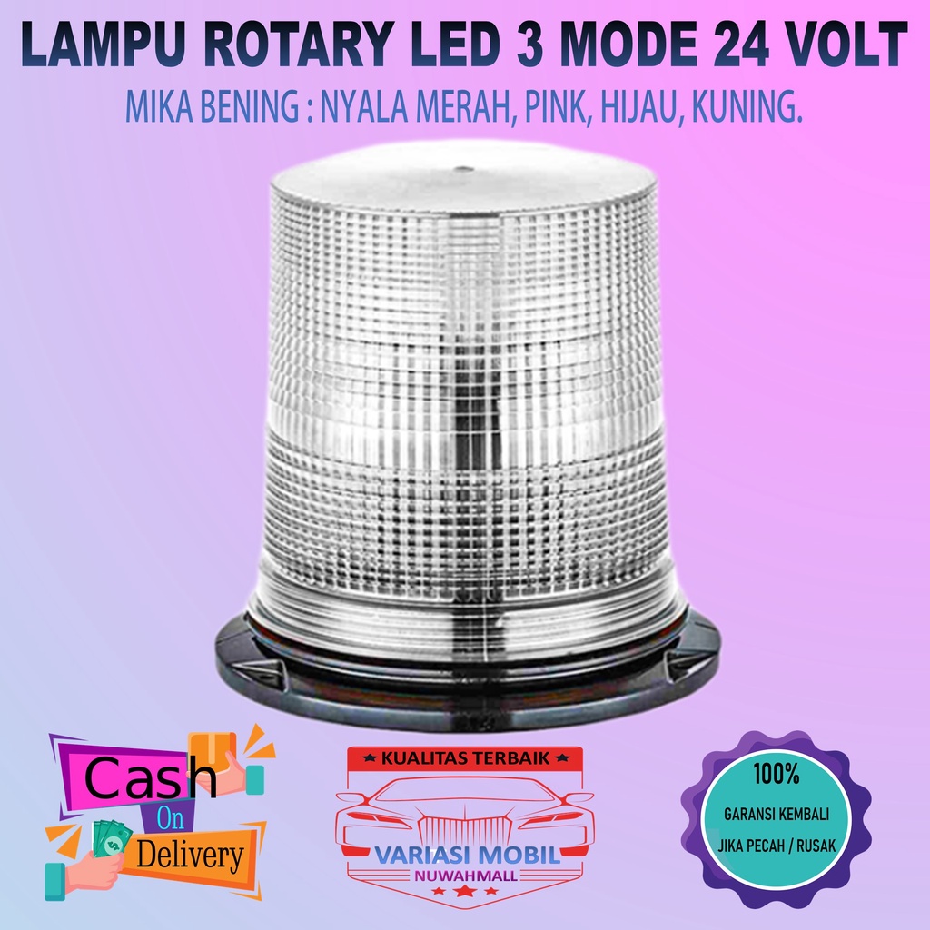 Jual Lampu Rotari Rotary 24 Volt 12 Volt Flash Blitz Mika Bening LED 3 ...