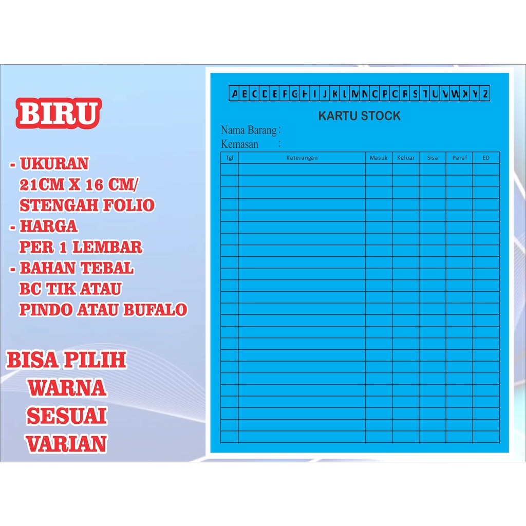 Jual Cetak Kartu Stock / Kartu Stok Obat UKURAN STENGAH FOLIO | Shopee ...