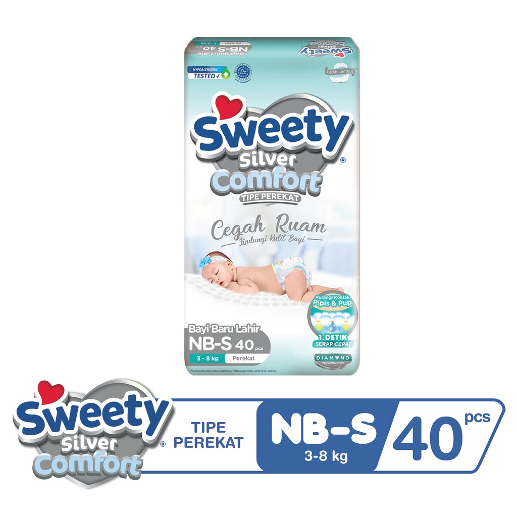 Jual Sweety Silver Comfort Cloud Soft Newborn NB - S 40 Popok Perekat ...