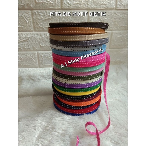 Jual WEBBING TAPE / PITA BIS MOTIF BINTIK / PITA POLYESTER LEBAR 1 CM ...