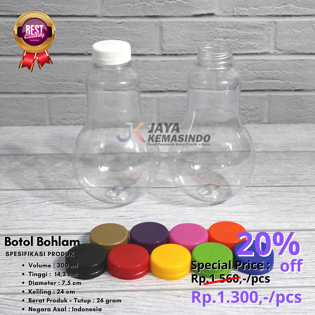 Jual Botol plastik minuman pet bohlam 300ml tutup SN warna warni per ...