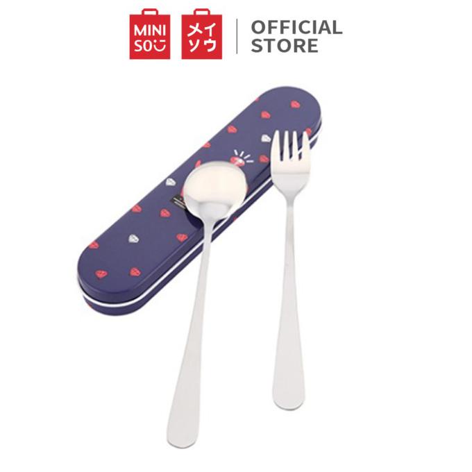 Jual New Miniso Set Peralatan Makan Sendok Dan Garpu Mudah Dibawa Besi ...