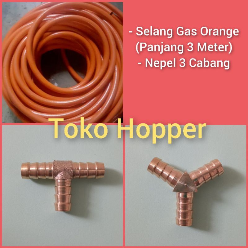 Jual Paket Selang Gas Orange Panjang 3 Meter dan Nepel Cabang 3 ukuran ...