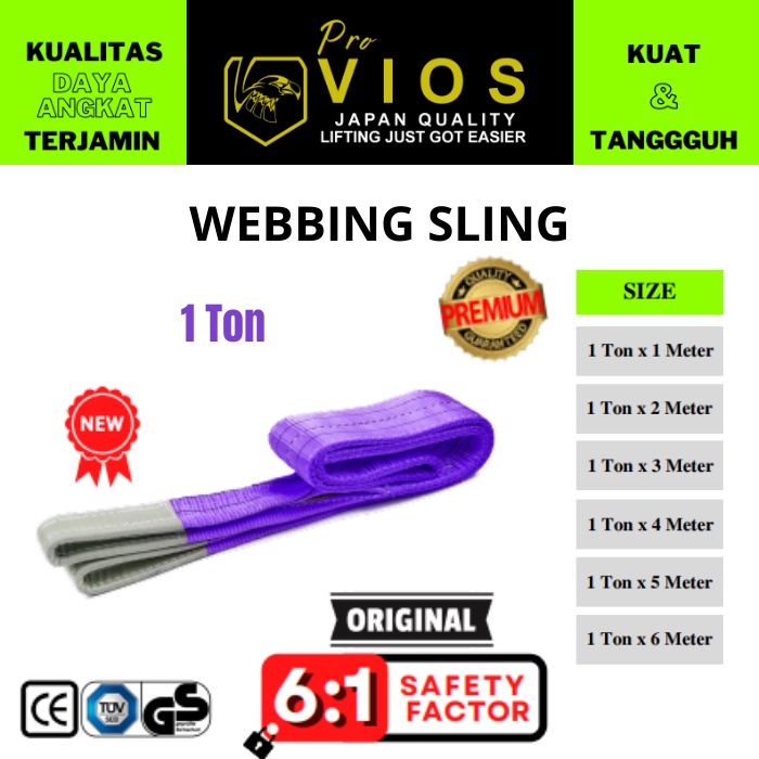 Jual WEBBING SLING BELT TALI ANGKAT 1 TON x 1 METER TALI SABUK PROVIOS ...