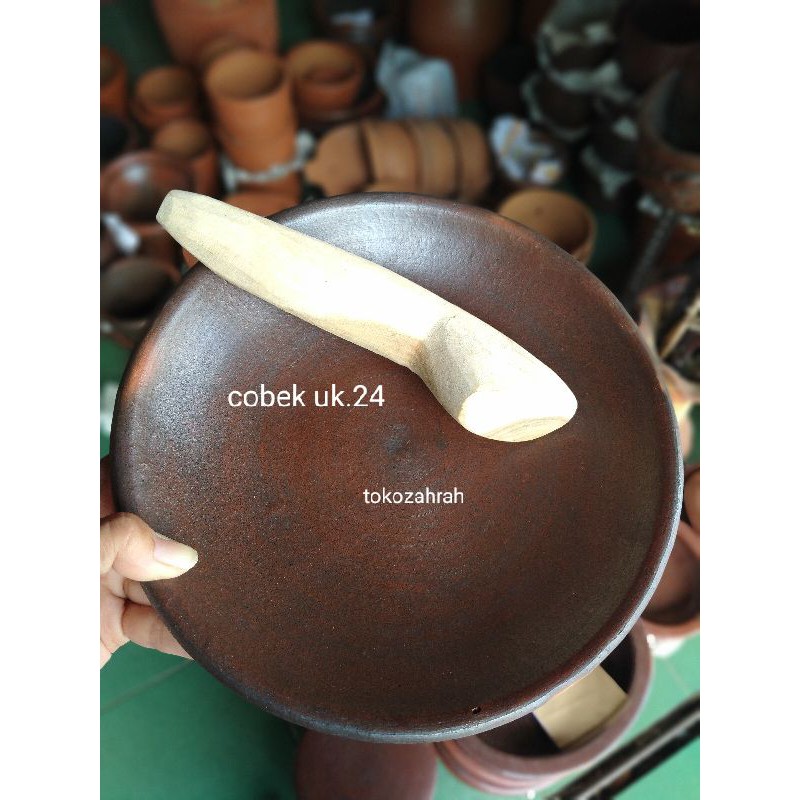 Jual Cobek Tanah Liat uk.24cm + ulekan/Set cobek tanah liat ulekan ...