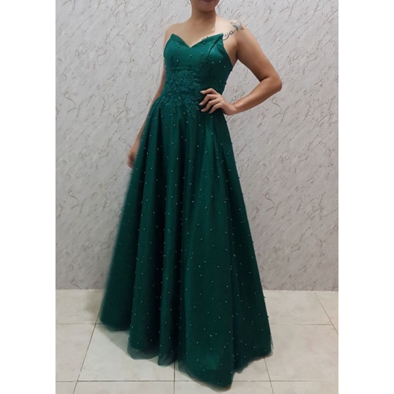 Jual GAUN PRELOVED BAHAN PREMIUM DEUTCHES EMERALD GREEN | Shopee Indonesia