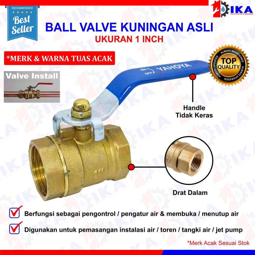 Jual STOP KRAN BALL VALVE VARIAN 1/2"/ 3/4" / 1" KUNINGAN BAGUS / BALLVALVE BRASS KUNINGAN ...