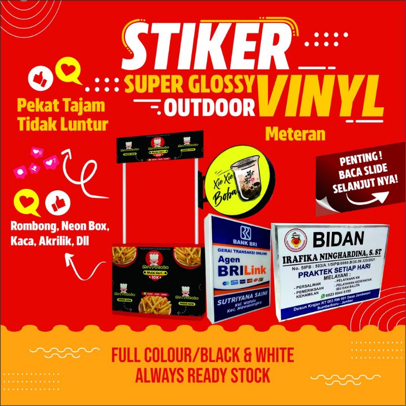 Jual 1 HARI JADI CETAK STICKER METERAN (100X100 CM)BAHAN VINYL GLOSSY ...