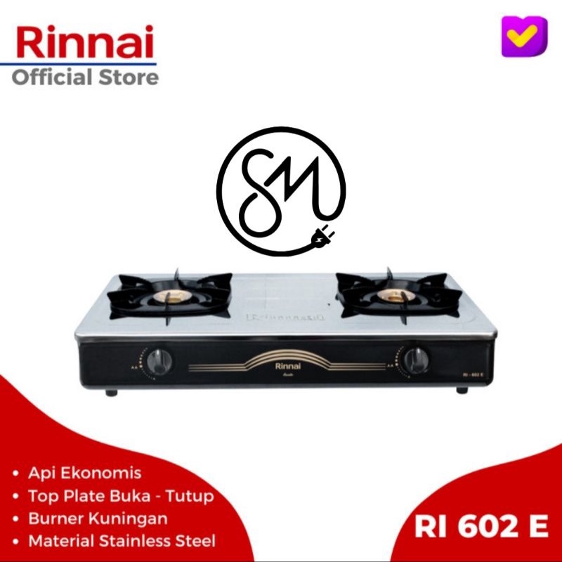 Jual Kompor Gas Rinnai RI-602E 2 tungku stainless hitam / putih | Shopee Indonesia