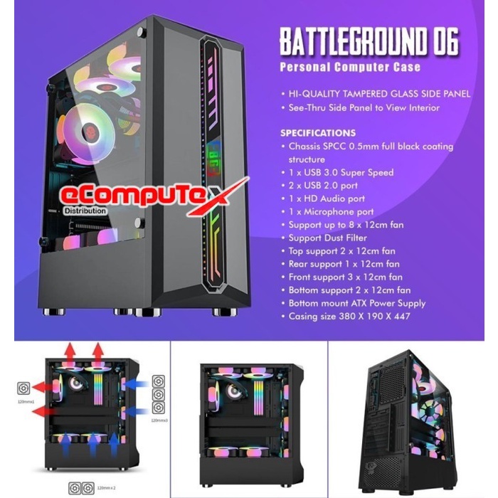 Jual CASING PC KOMPUTER SIMBADDA BATTLEGROUND 06 RGB CASE GAMING ...