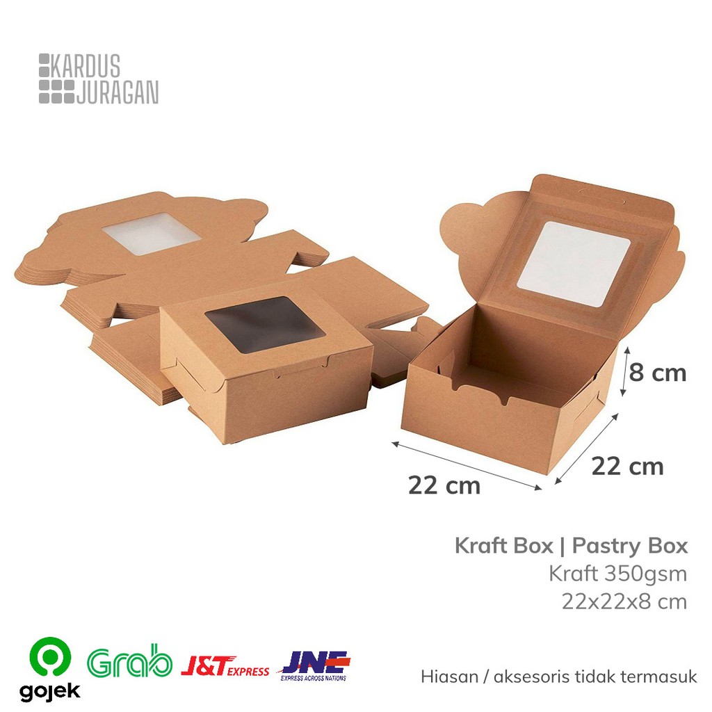 Jual Box Kue 22 x 22 x 8 cm Polos Kraft Box | Pastry Box | Cake Box ...