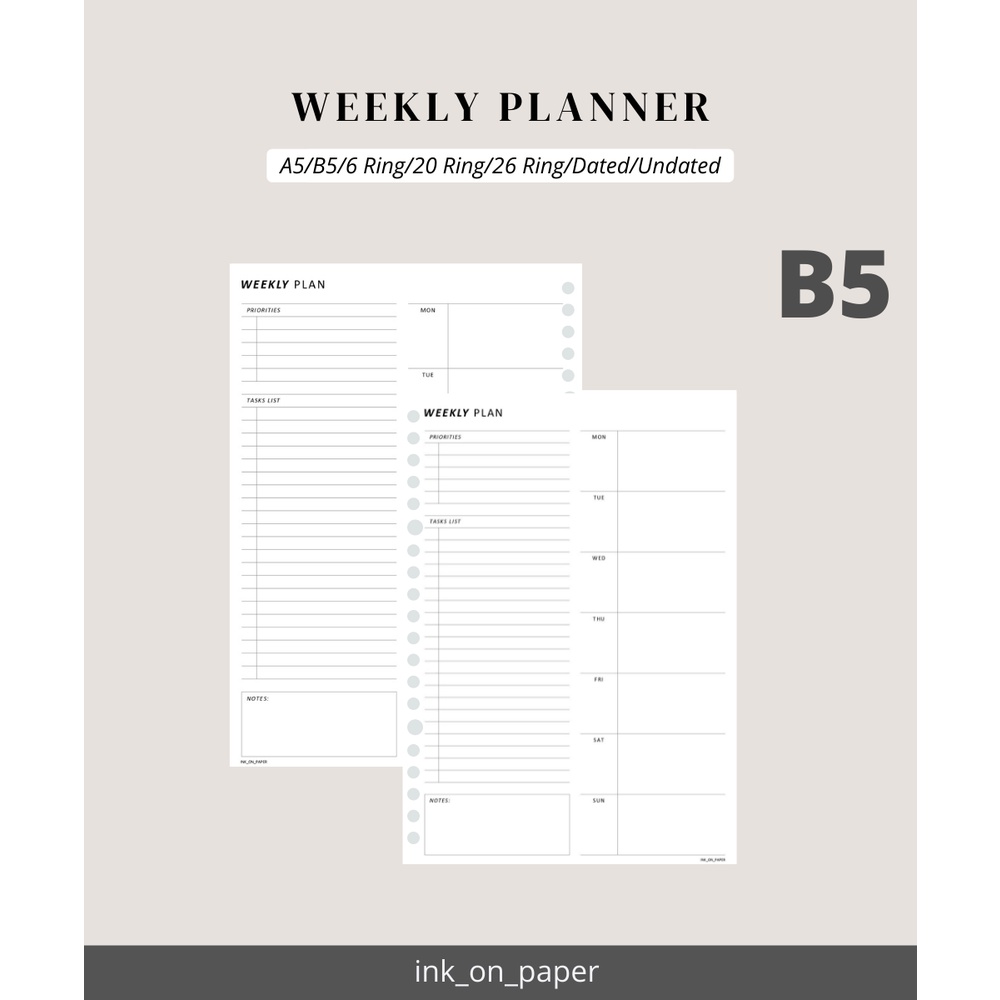 Jual B5 - Isi Binder, Weekly Planner by INK_ON_PAPER | Shopee Indonesia