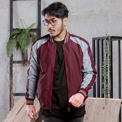 Jual SKJ MAROON |ManNeedMe x AMZ| Jaket Pria Bomber Jaket Parasut ...