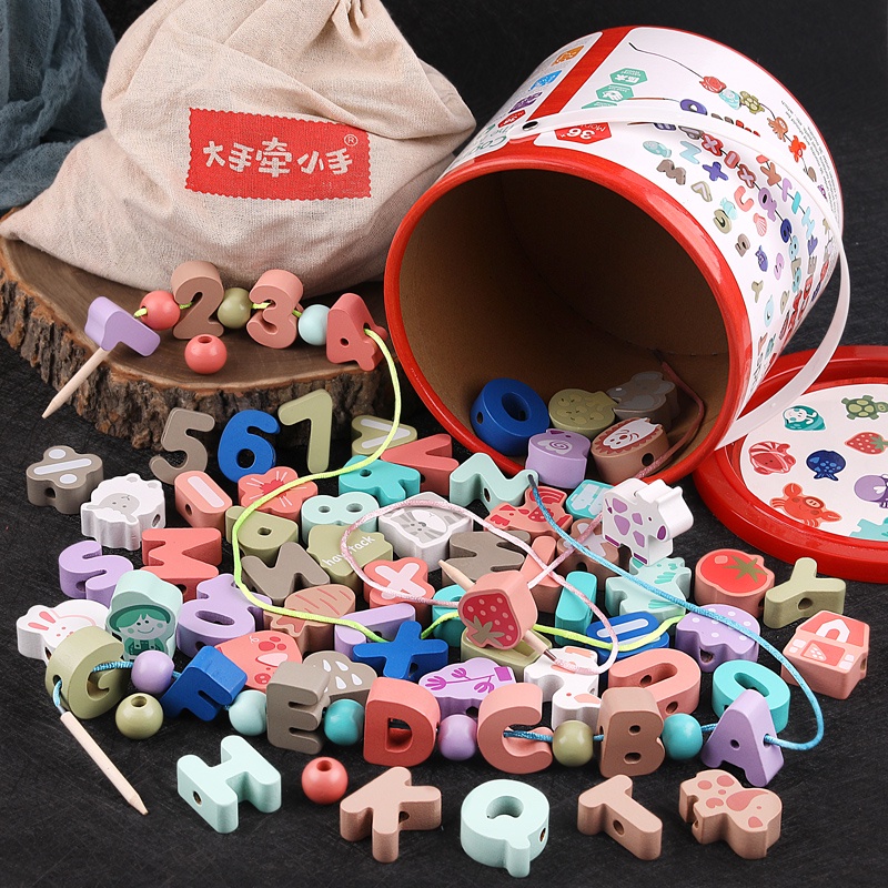 Jual Wooden Block Building 80 Pcs mainan edukasi meronce kayu lacing ...