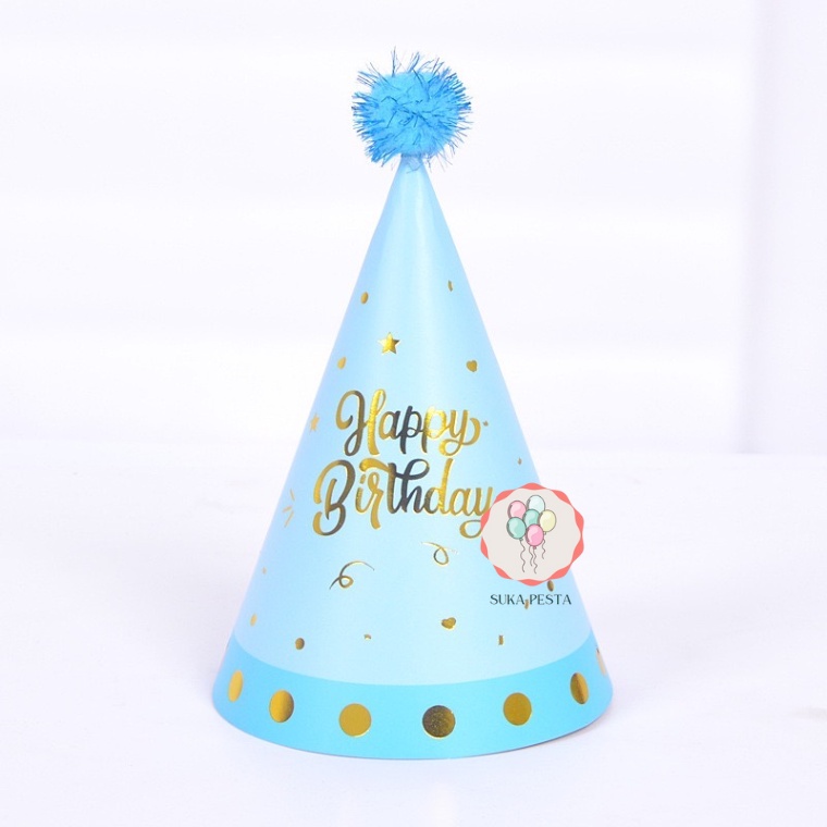 Jual TOPI ULTAH KERUCUT MIX POMPOM / BIRTHDAY PARTY HAT / TOPI PESTA ...