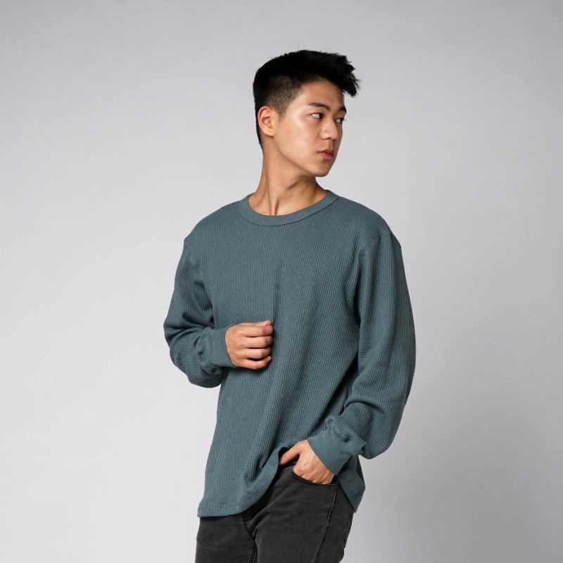 Jual Waffle Crewneck Long Sleeve Blue Stone / Crewneck Pria / Crewneck ...