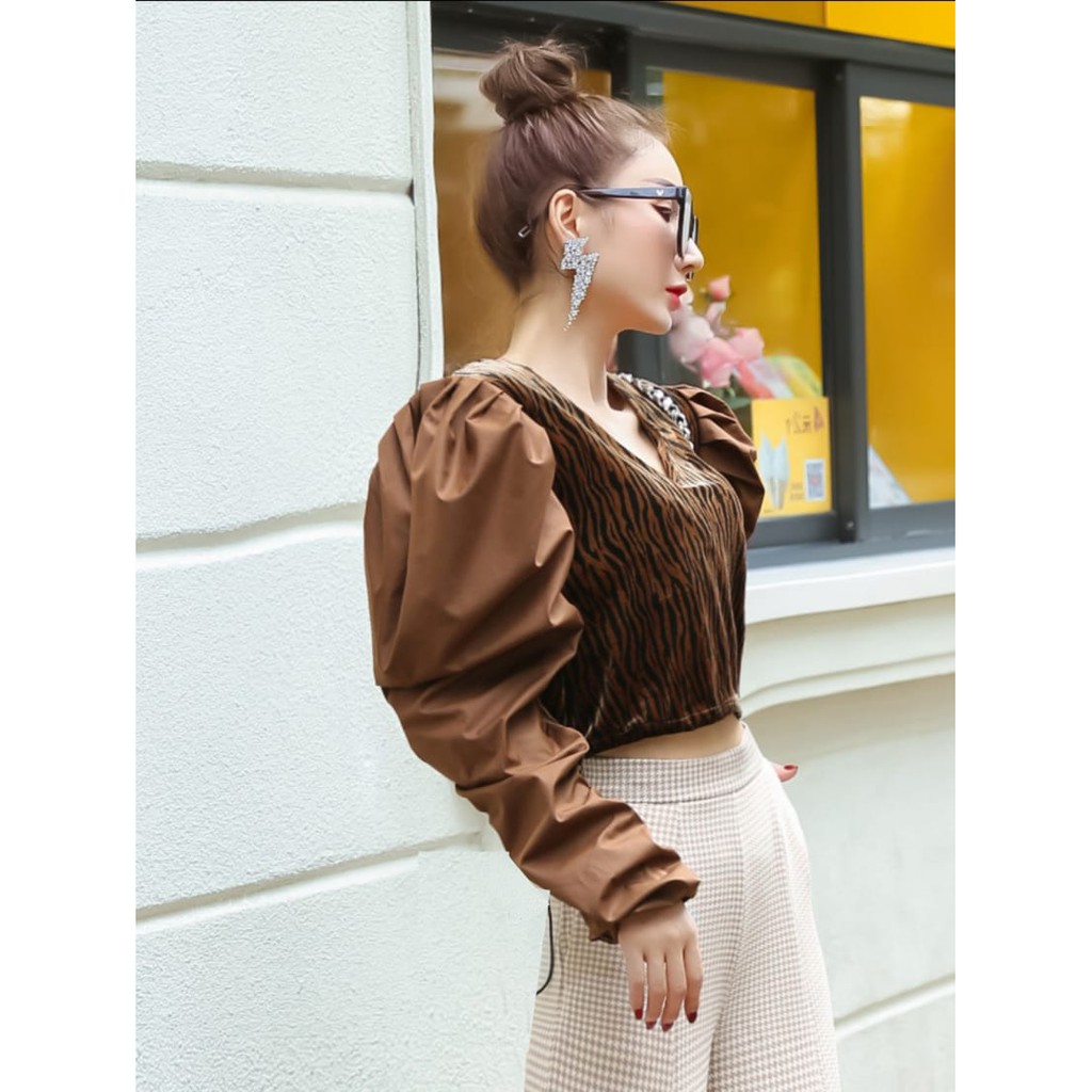 Jual Vey Leopard Puff Tops Import TM 2231 | Shopee Indonesia
