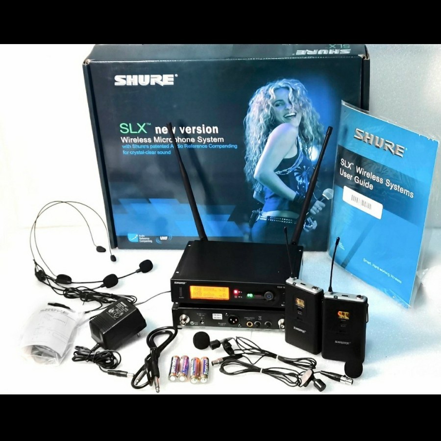 Jual Mic Wireless Shure SLX4 SLX 4 UHF 2 Mic Jepit Clip On Bando Headset New Version Shure SLX-4 ...