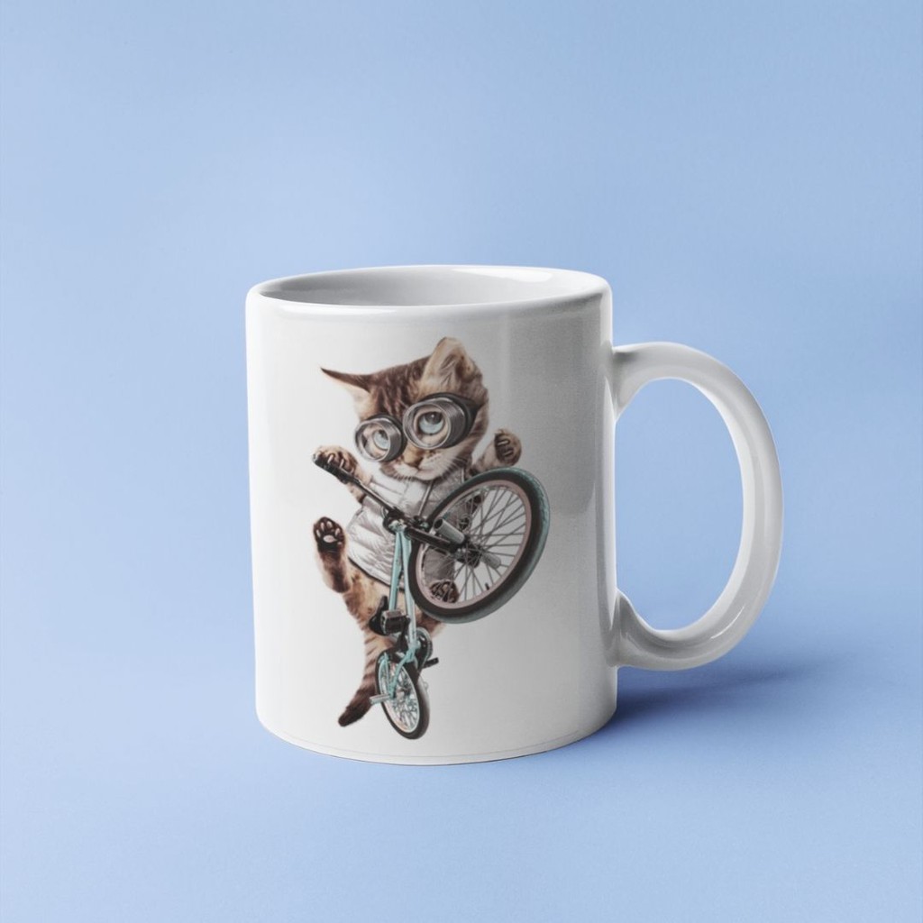 Jual Gelas Keramik Gambar Kucing Cat Naik Sepeda | Shopee Indonesia