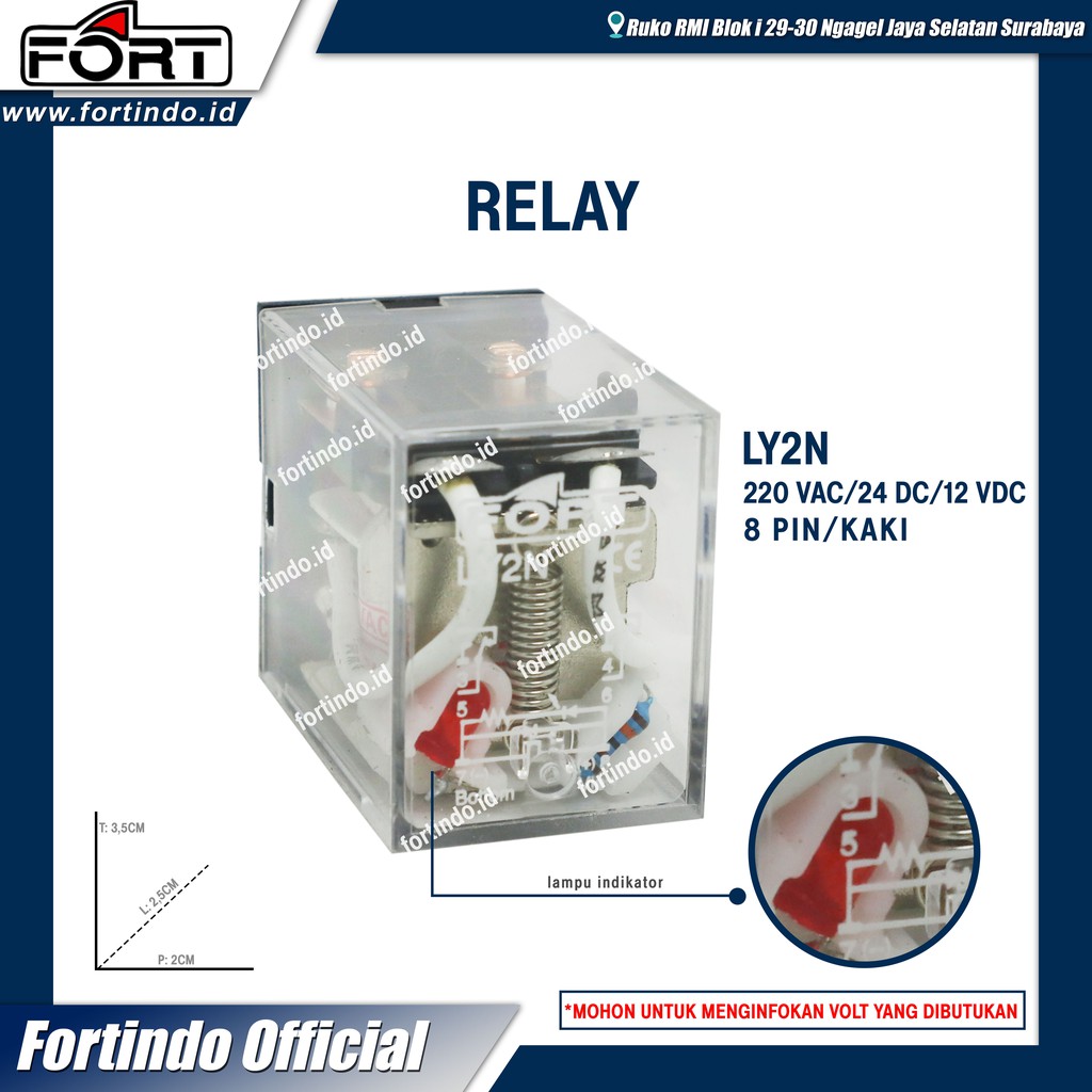 Jual Relay LY2N Coil 8 Pin kaki 220VAC 24DC 12VDC Dengan Indikator MERK FORT | Shopee Indonesia
