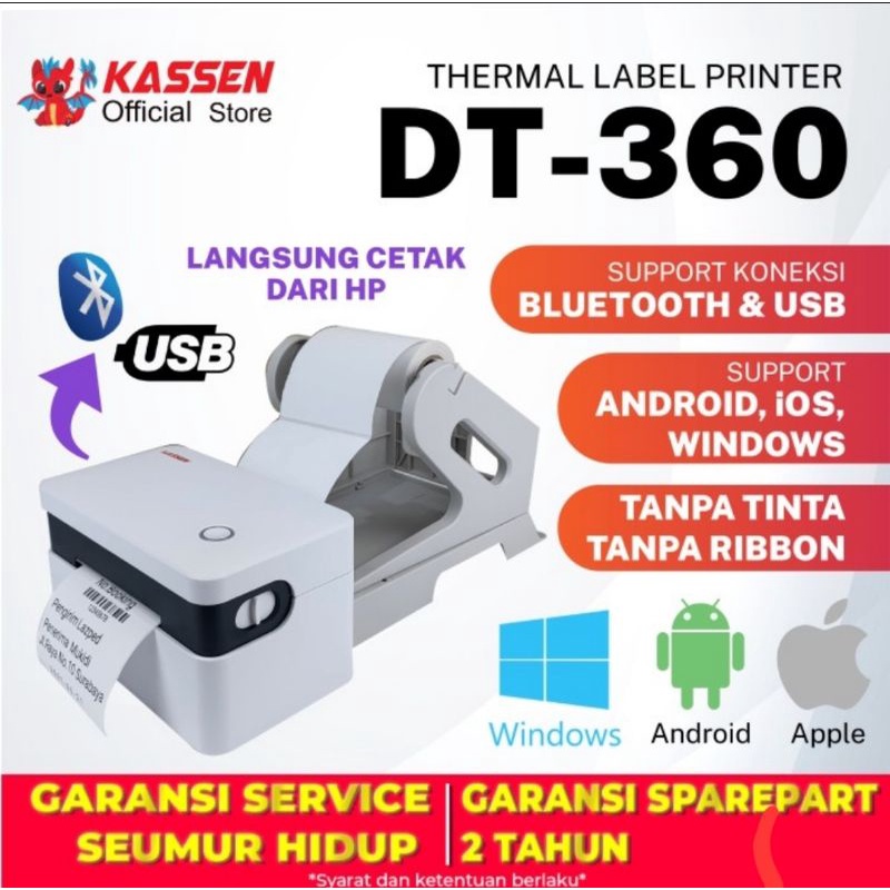 Jual Printer Label Barcode Kassen DT-360 Bluetooth Striker 80mm ...