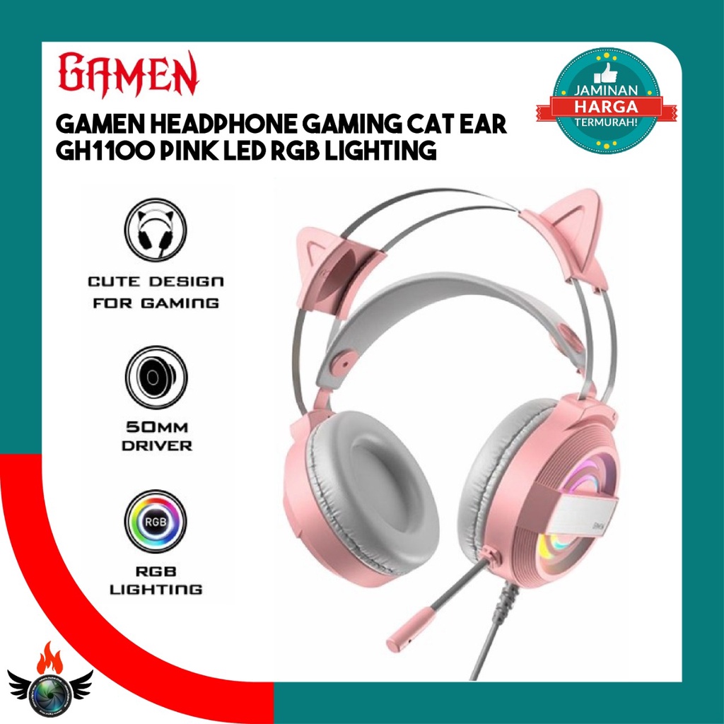 Jual GAMEN Headphone Gaming Cat Ear GH1100 Pink LED RGB Lighting ...