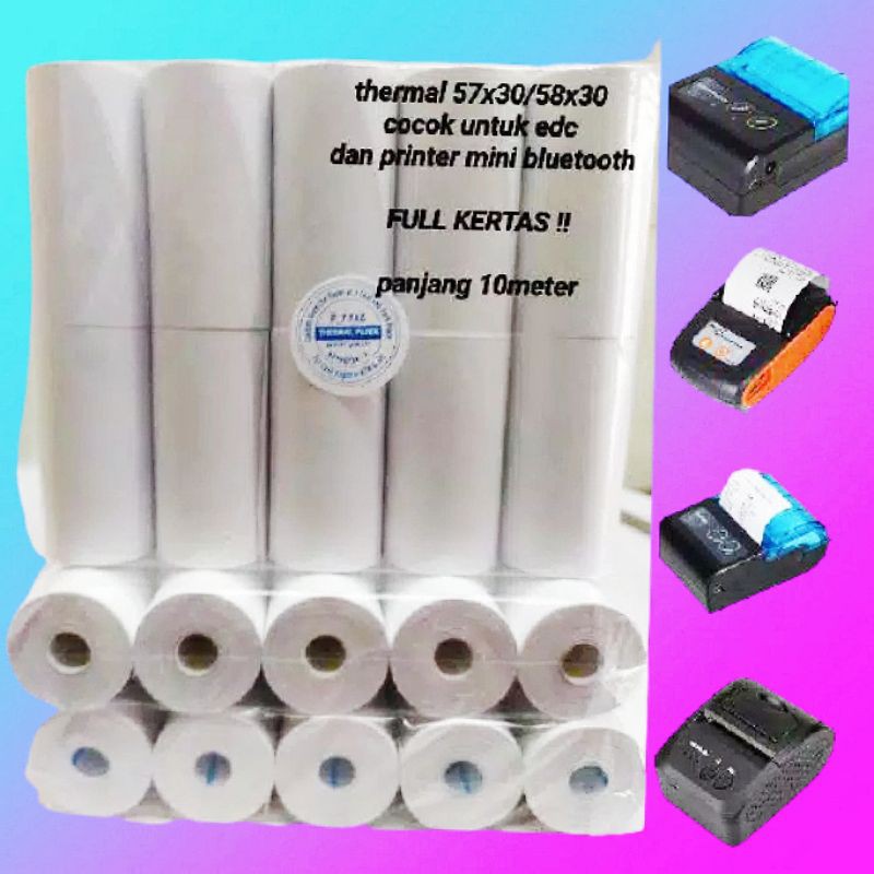 Jual KERTAS STRUK 10 ROLL THERMAL PAPER 58 x 30 mm / STRUK ATM PRINTER ...