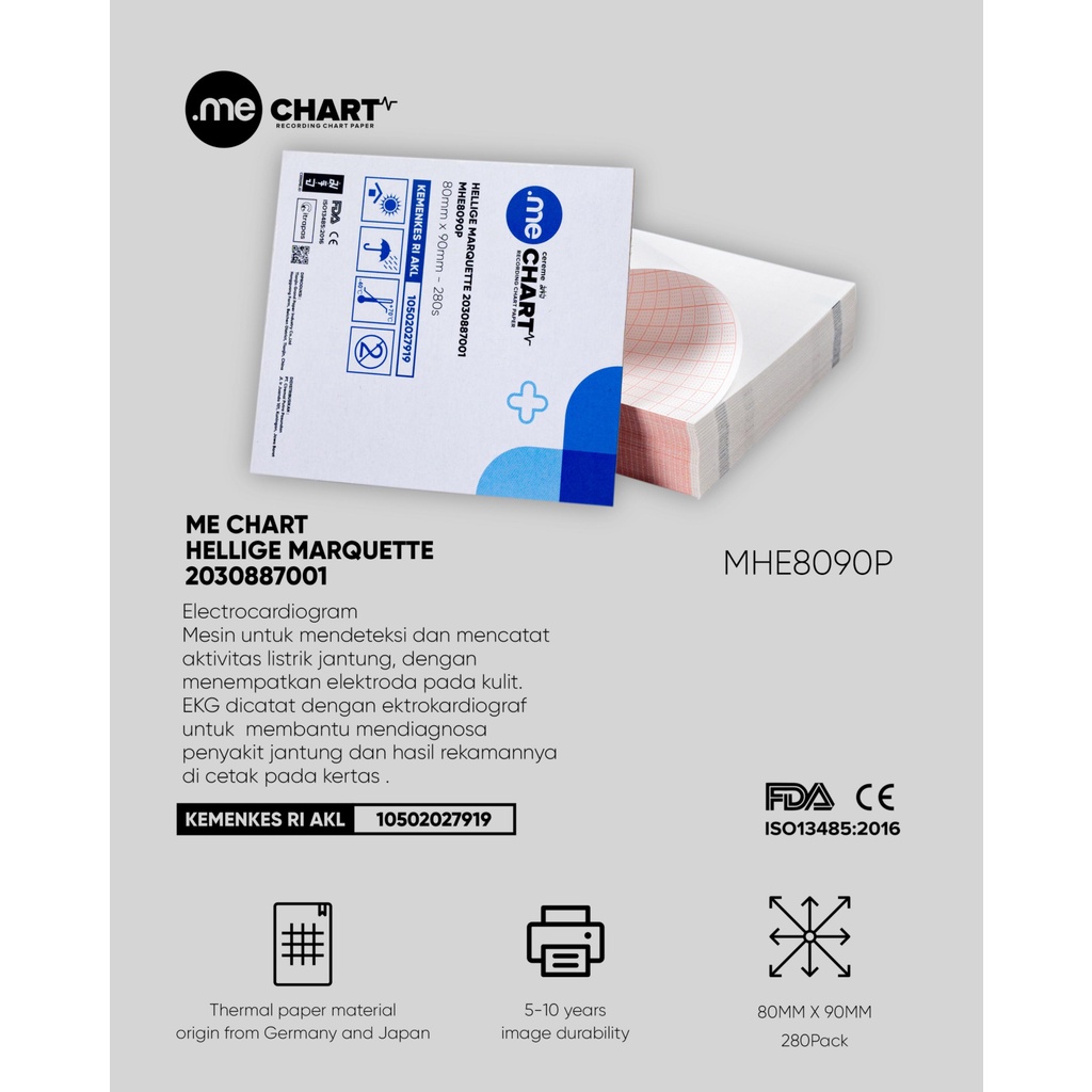 Jual KERTAS ECG / ECG PAPER HELLIGE MARQUETTE 80mm x 90mm x 280 sheets ...
