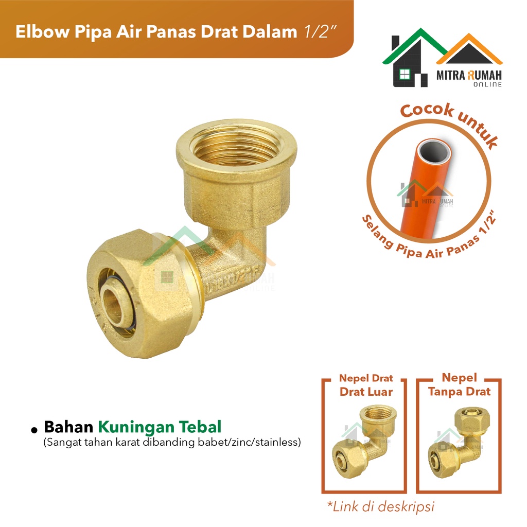 Jual Elbow / Knee Sambungan Pipa Selang Air Panas Female Drat Dalam 1/2" | Shopee Indonesia