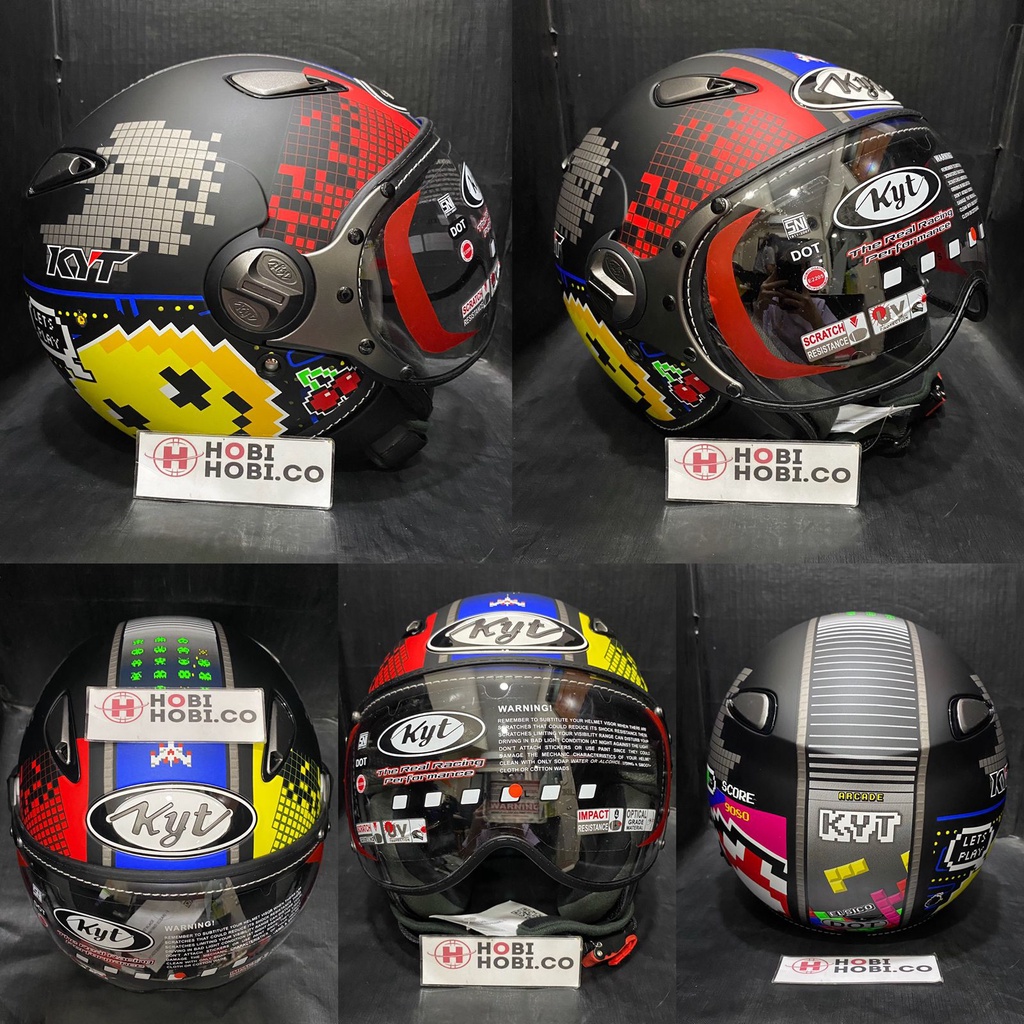 Jual HELM KYT ELSICO MOTIF SERI 7 BLACK MATT YELLOW RED BOGO RETRO HELM KYT HALF FACE ORIGINAL ...
