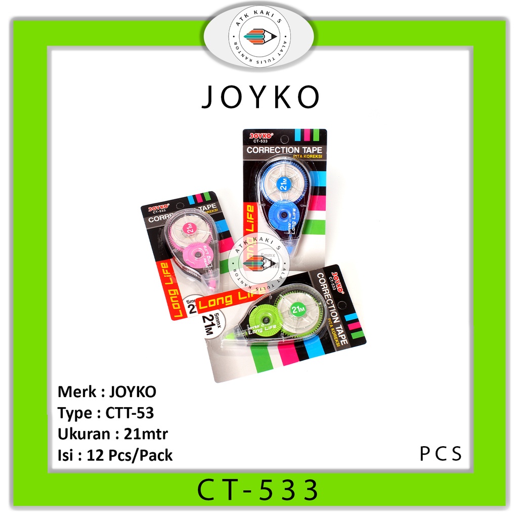 Jual JOYKO - Correction Tape Tip-Ex Roll Long Life 21m - CT-533 - Pcs ...