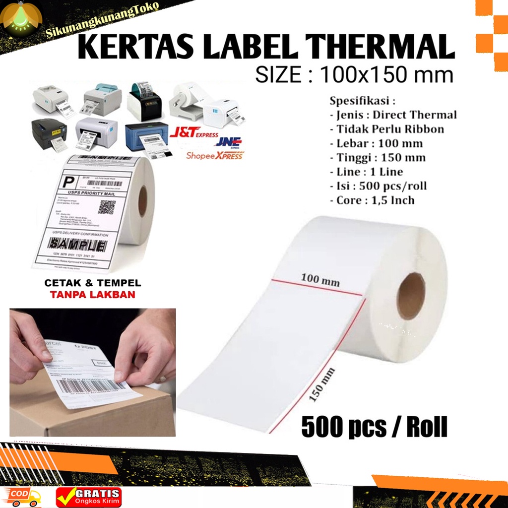 Jual (SKN) Label Thermal Printer Kertas Stiker Sticker Label 500 Pcs ...