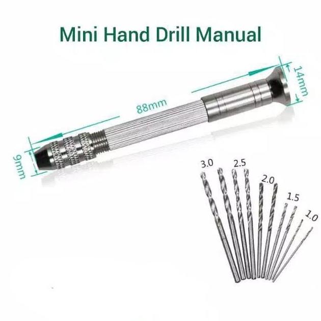 Jual Bor Tangan Manual Mini Hand Drill Portabel + 10 Pcs Mata Bor Twist ...