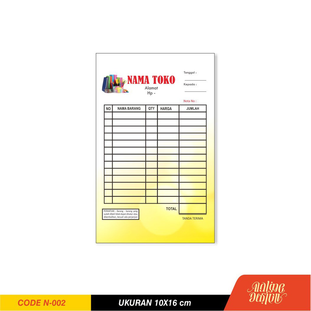 Jual Cetak & desain nota custom olshop nota kontan penjualan 10x16 cm ...