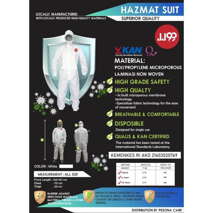 Jual APD / HAZMAT SUIT level 4 BERIZIN EDAR (Polypropylene Microporous ...