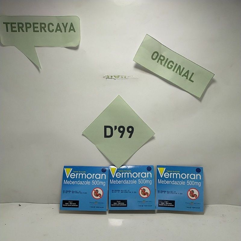 Jual Vermoran Mebendazole 500mg/obat cacing/infeksi cacing/tablet kunyah | Shopee Indonesia
