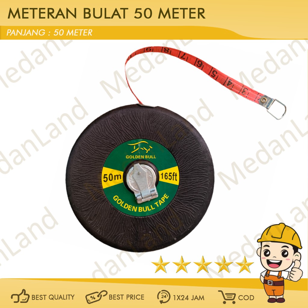 Jual Meteran bulat tanah 50 meter 165 ft roll golden bull tape 50m ...