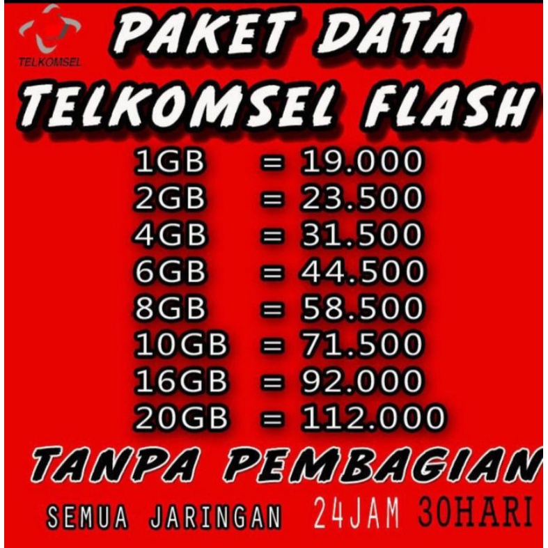 Jual Paket Data Telkomsel Semua Zona Flash (FULL 24JAM/Masa aktif 30hr) | Shopee Indonesia