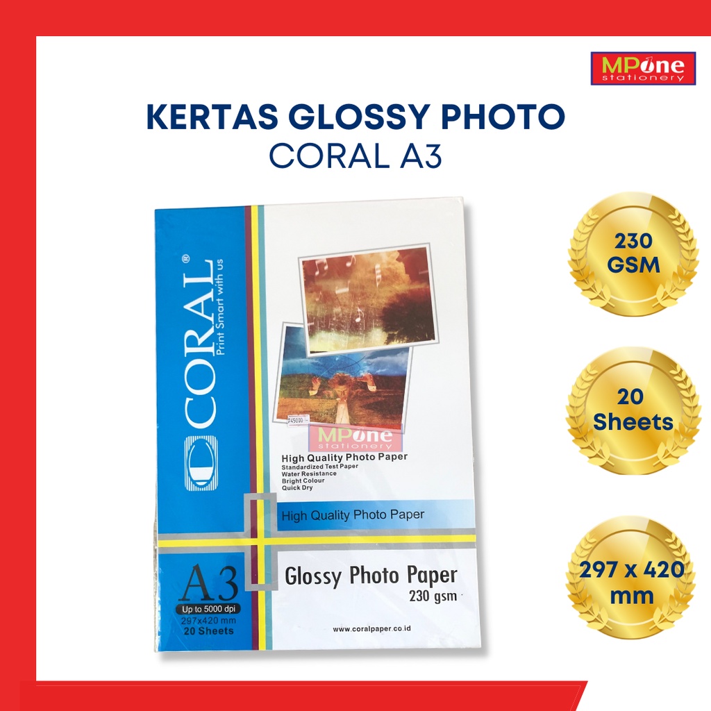 Jual Kertas Photo Glossy Coral 230 A3 / Kertas Photo Glossy Coral 230 ...