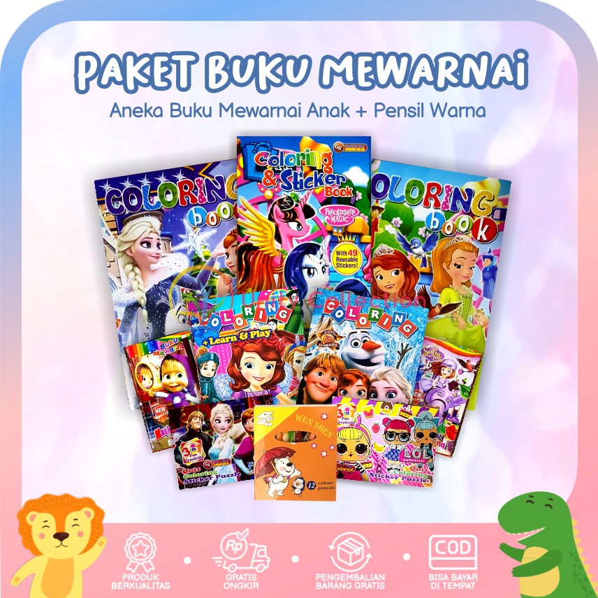 Jual Paket Combo Buku Mewarnai Anak Set Lengkap Pensil Warna 12 Warna ...
